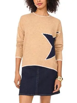 Vince Camuto Star Long Sleeve Crewneck Sweater - Latte Heather
