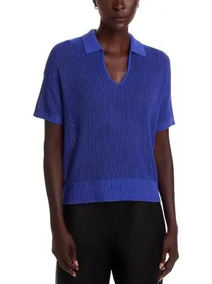 Eileen Fisher Cotton & Silk Split Neck Top Royal