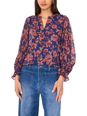 Vince Camuto Split Neck Long Sleeve Blouse - Deep Sky