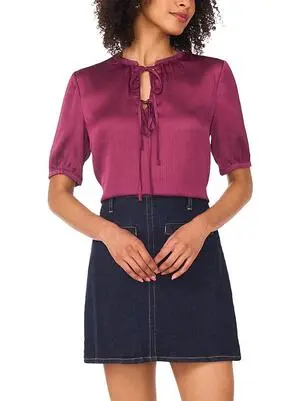 Vince Camuto Front Tied Short Sleeve Blouse - Sweet Plum