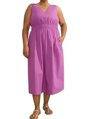 LIVE UNLIMITED V-neck Elasticated Waist Dress - Purple