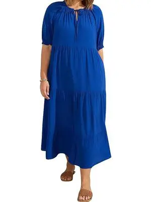 LIVE UNLIMITED Tiered V-neck Midaxi Dress - Blue