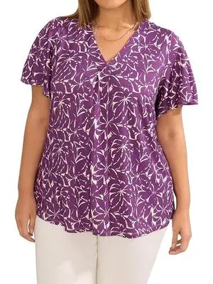 LIVE UNLIMITED Jersey Flutter Sleeve V-neck T-shirt - Purple