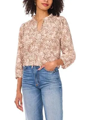 Vince Camuto Split Neck Peasant Blouse - Camel