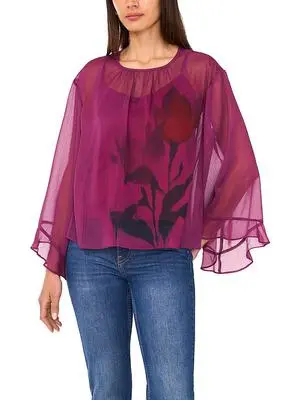 Vince Camuto Crewneck Flutter Sleeve Top - Sweet Plum