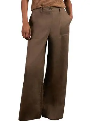 REISS Ashby Wide Leg Linen Pants Chocolate