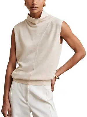 REISS Harper Wool Sleeveless Top - Stone Neutral