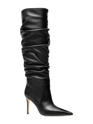 Michael Kors Dawn Ruched Leather Knee-high Boots - Black