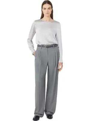 Max Mara Crew-neck Silk Satin Shirt - Pearl Grey
