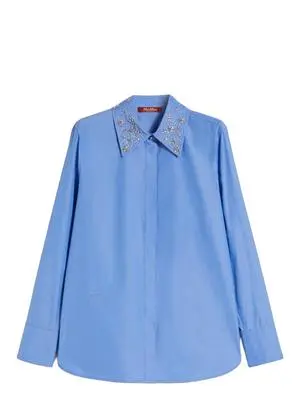 Max Mara Crystal-Adorned Poplin Shirt Light Blue