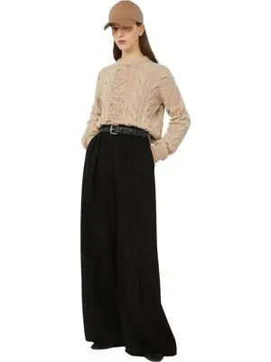 Max Mara Flared Zibeline Camel Trousers - Black