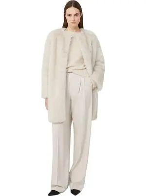 Max Mara Faux Fur Effect Fabric Coat - Beige
