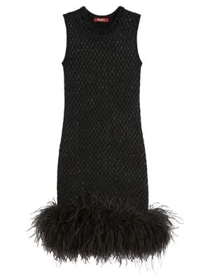 Max Mara Wool And Mohair Mini Dress With Feather Trim - Black