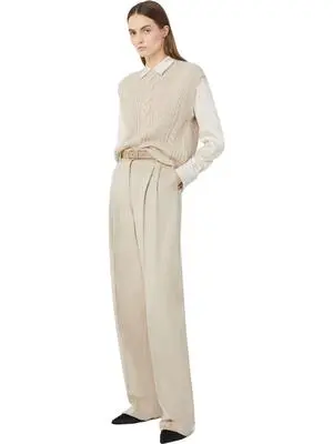 Max Mara Pure Wool Wide Leg Trousers Beige