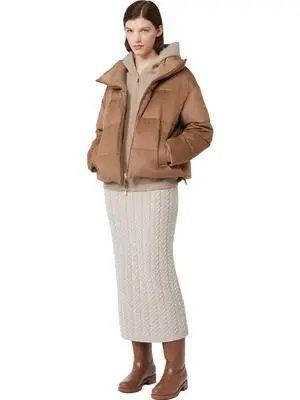 Max Mara Wool And Cashmere Cable Knit Midi Skirt - Sand