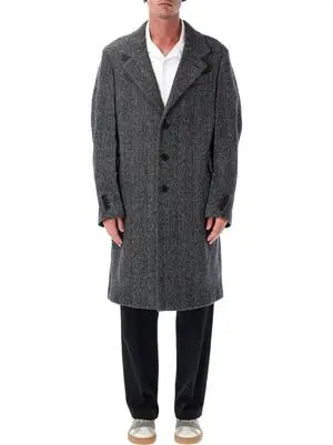 Givenchy Herringbone Wool Overcoat - Black