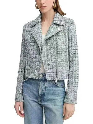 Guess Notched Zip-front Tweed Jacket - Grey