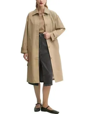 SESSUN Belted Buttoned Trench Coat - Neutrals