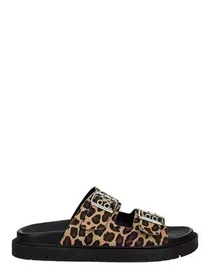 SUMMERY COPENHAGEN Leopard-print Buckled Flat Sandals - Black