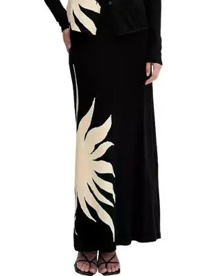 NEVER FULLY DRESSED Ribbed Knit Leaf-print Skirt - Black