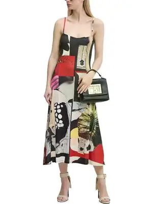 DESIGUAL Patchwork-Print Slip Midi Dress