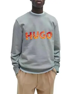 Hugo Flame-logo Cotton Sweater - Grey