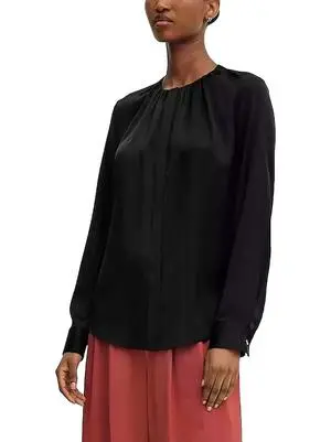 BOSS Pleated Round-neck Blouse - Black