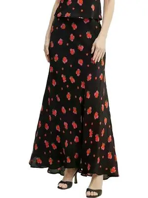 Bardot Floral Print Flared Midi Skirt - Black