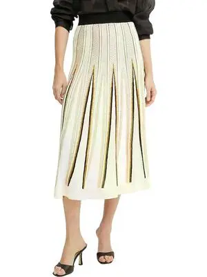 FORTE_FORTE Pleated Striped Midi Skirt - White