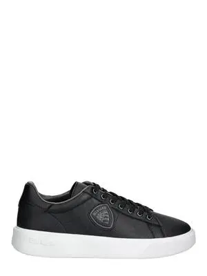 BLAUER. Leather Sneakers With Logo Patch Black