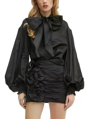 Charo Ruiz Ibiza Bow-detail Balloon-sleeve Top - Black