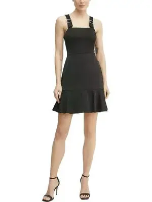 Armani Exchange Buckle-strap Flared Mini Dress - Black