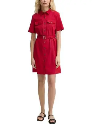 Theory Belted Mini Shirt Dress - Red