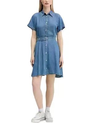 Hugo Belted Denim Shirt Dress - Blue
