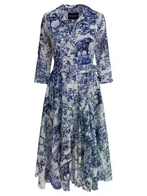 Samantha Sung Aster Belted Safari Print Dress - Blue