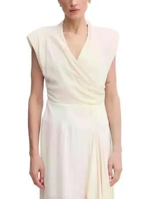 SANDRO FERRONE Draped Shoulder-padded Midi Dress - Neutrals