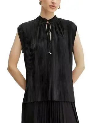 BOSS Tie-neck Pleated Blouse - Black