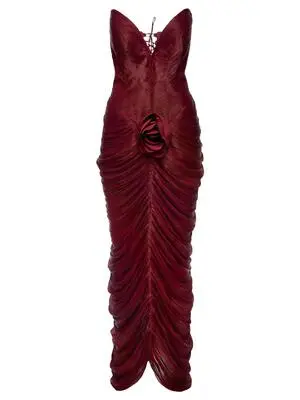 ANA RADU Rose-embellished Pleated Dress - Red