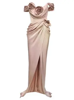 ANA RADU Rose-embellished Satin Maxi Dress - Pink