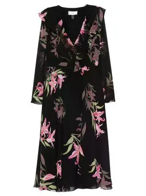 NISSA Floral-print Midi Dress - Black