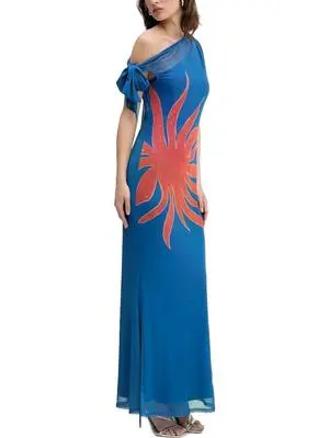 NEVER FULLY DRESSED Flame-print Maxi Dress - Blue