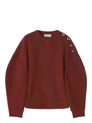 LANVIN Ribbed Knit Sweater With Buttoned Shoulder - Red