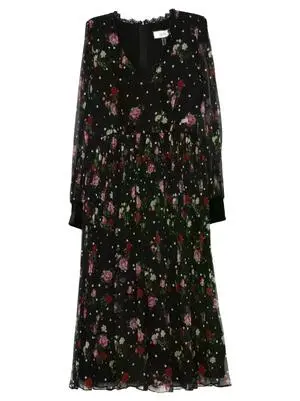 NISSA Floral-print Pleated Mini Dress - Black