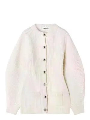 LANVIN Ribbed Knit Button Cardigan - Neutrals