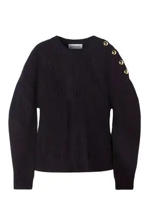 LANVIN Ribbed-knit Top With Button Detailing - Black
