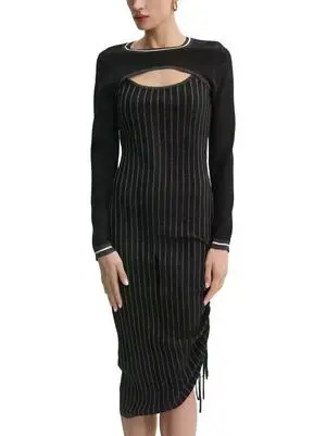 Liu Jo Pinstripe Drawstring Midi Dress - Black