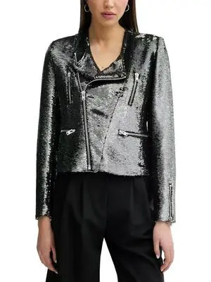 IRO PARIS Sequin-Embellished Biker Jacket Grey