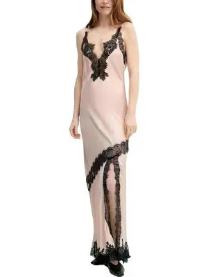 HERSKIND Lace-insert Silk Slip Dress - Pink