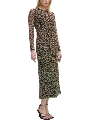 NEVER FULLY DRESSED Leopard-print Tie-front Midi Dress - Brown