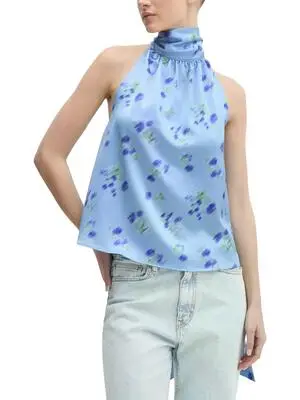 Hugo Floral-print Halter-neck Top - Blue